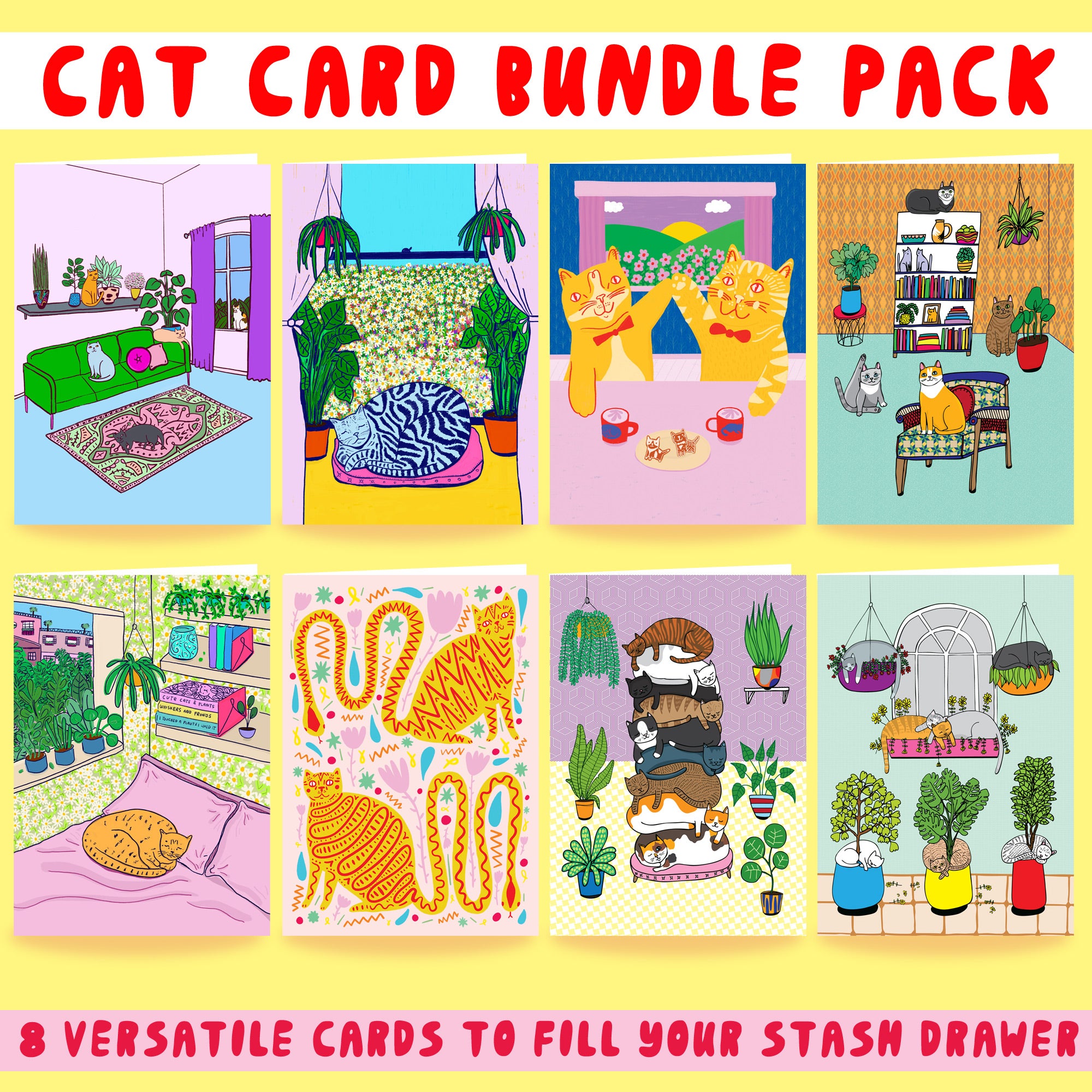 The Cat Lover’s Card Stash. 8 Illustrated Greeting Cards – Able And Game